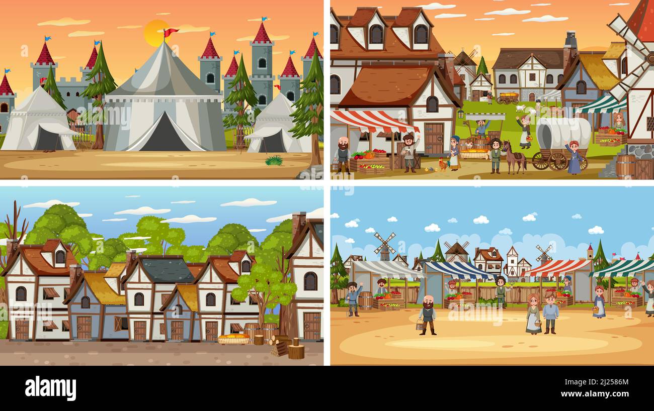 Set of different scene medieval illustration Stock Vector Image & Art ...