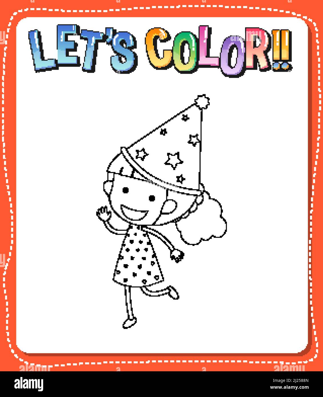 Worksheets template with let’s color!! text and girl outline ...