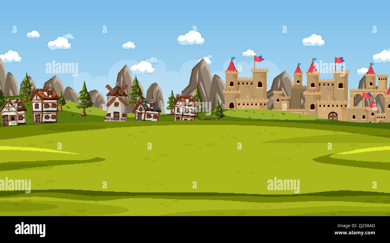 Medieval town scene in cartoon style illustration Stock Vector Image ...