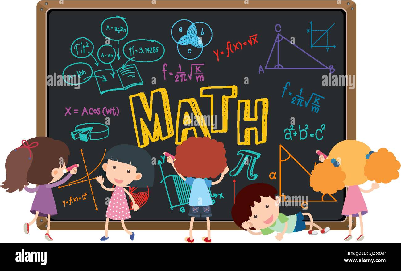 Student in front of blackboard full of math formula illustration Stock ...