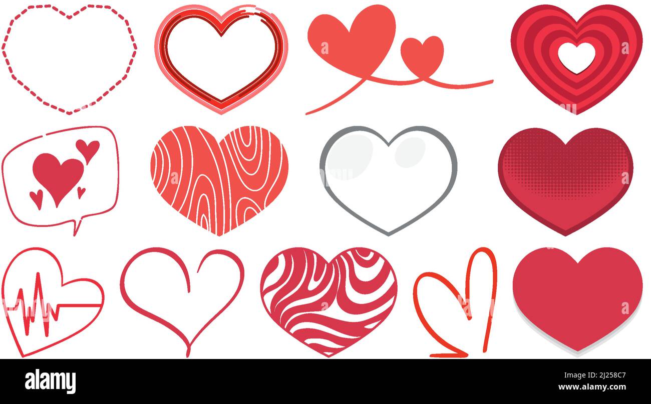 Different style of hearts isolated on white background illustration ...