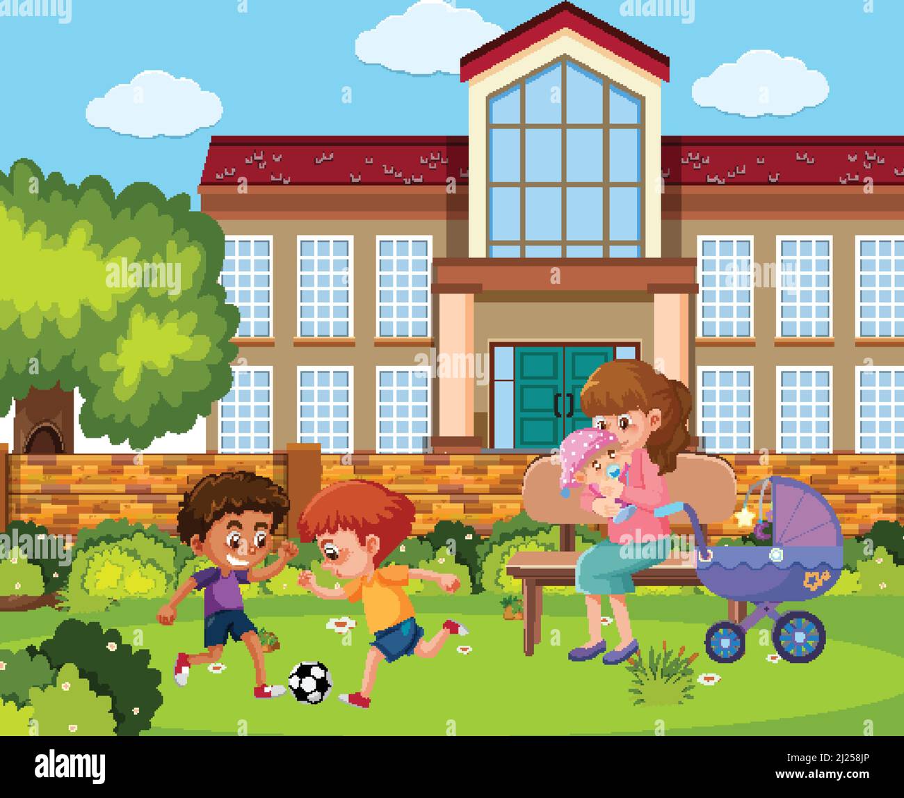 Outdoor park scene with cartoon character illustration Stock Vector ...