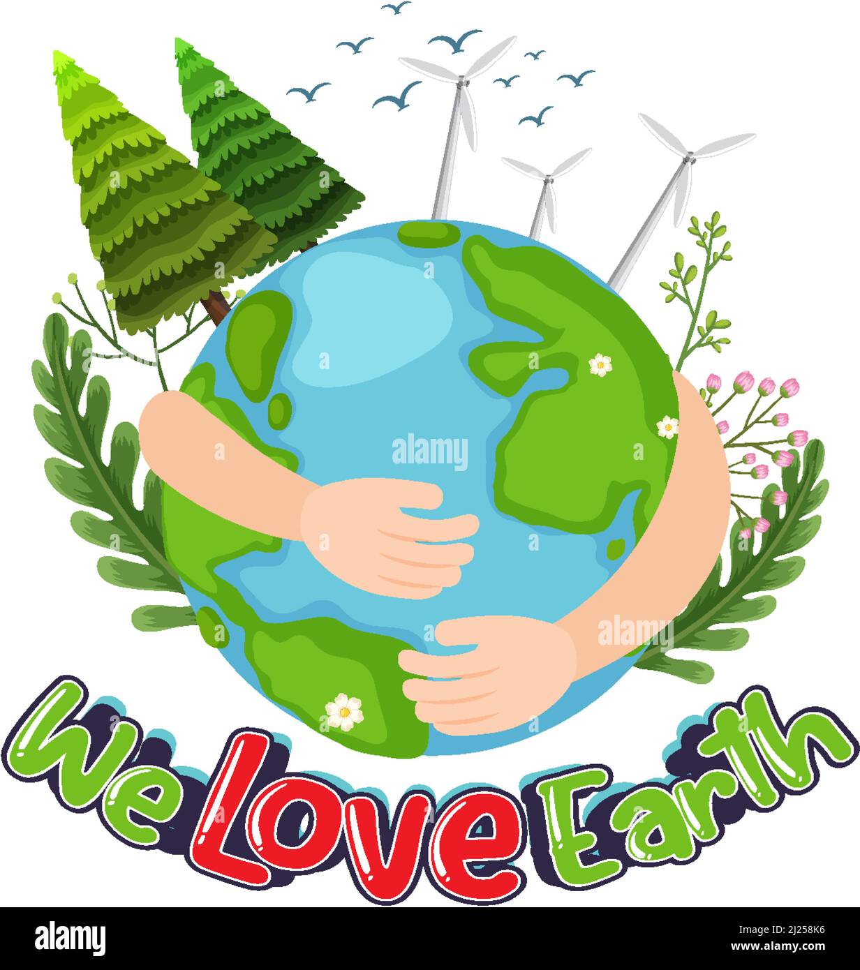 We love earth concept with hands hugging earth globe illustration Stock ...