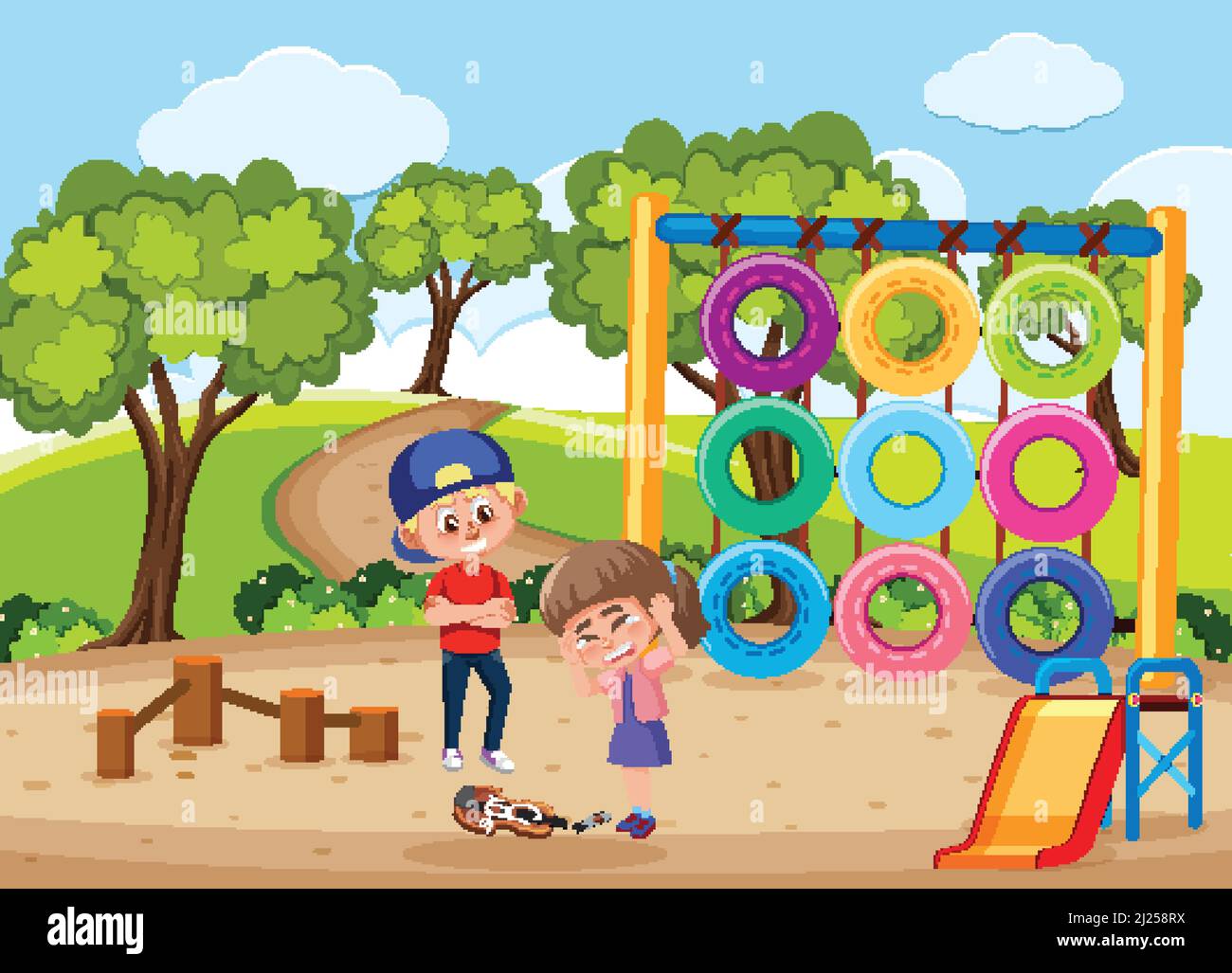Child playing with park swings Stock Vector Images - Alamy
