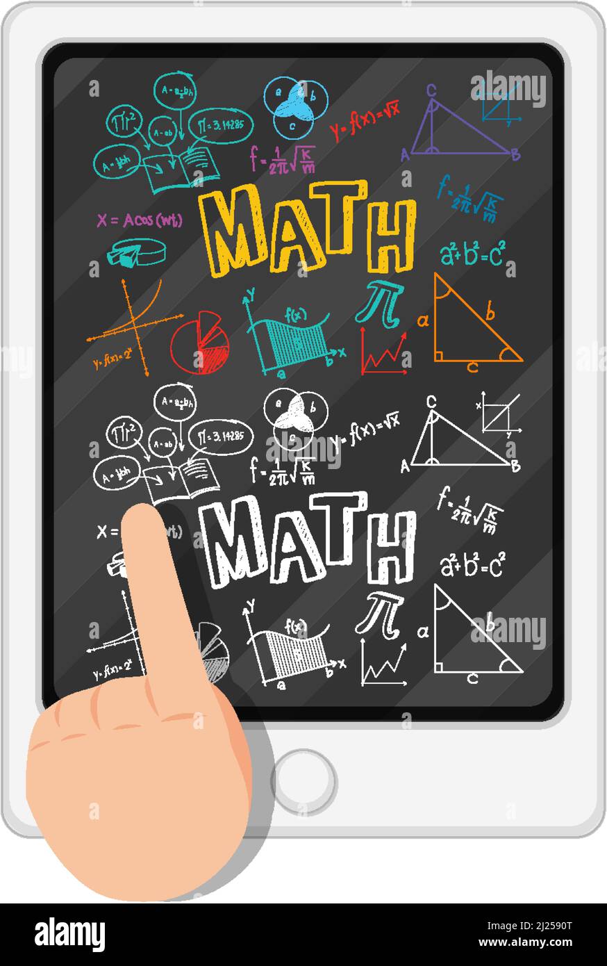 Mathematics doodles with ipad and finger on white background ...