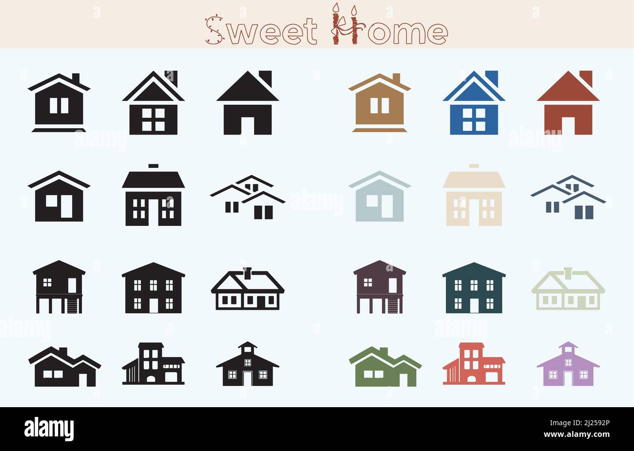 House Icon Set In Different Color Stock Vector Image & Art - Alamy