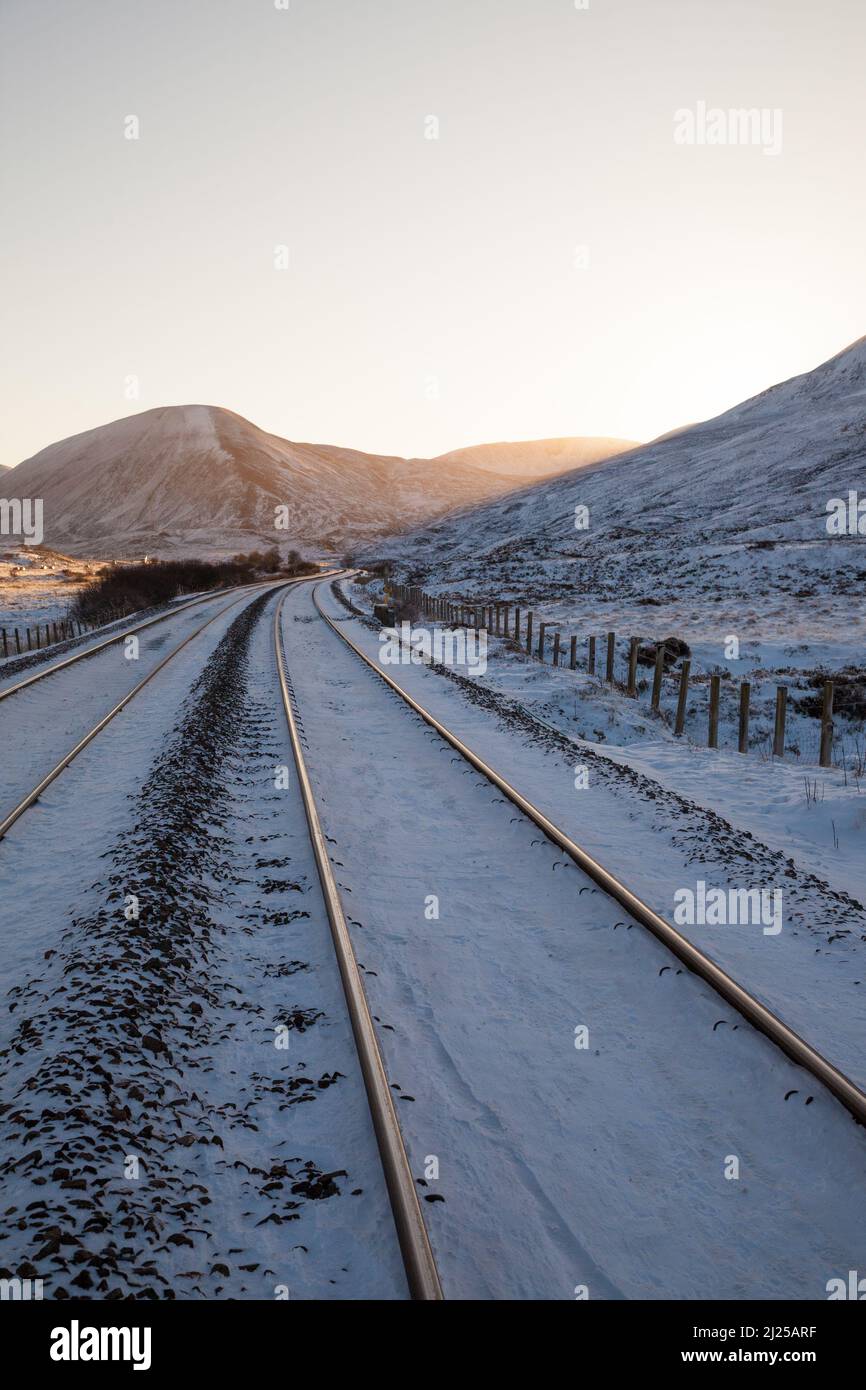 Highland Main Line at the Drumochter summit on a cold winters day Stock ...