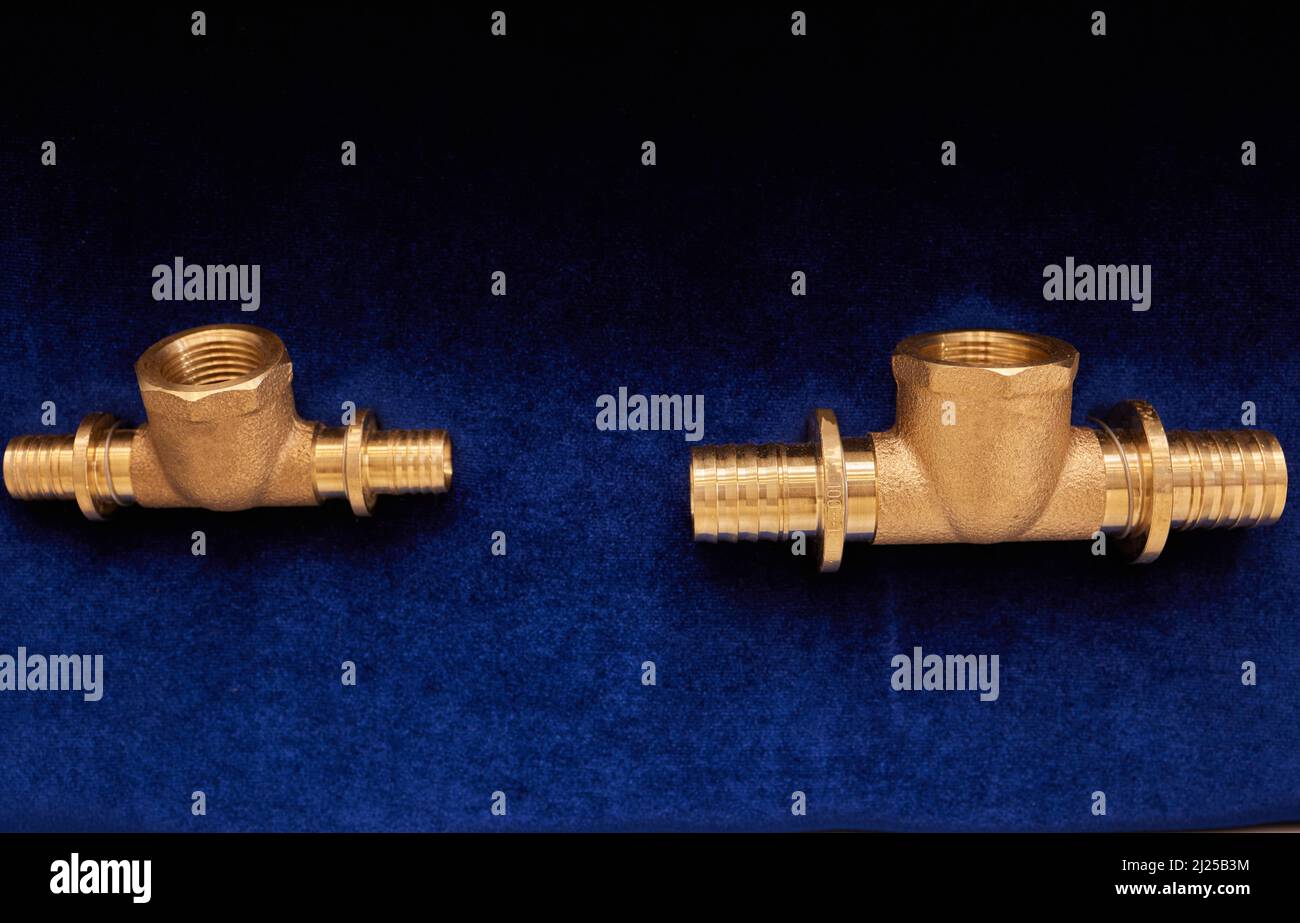Plumbing service. copper pipeline of a heating system in boiler room ...