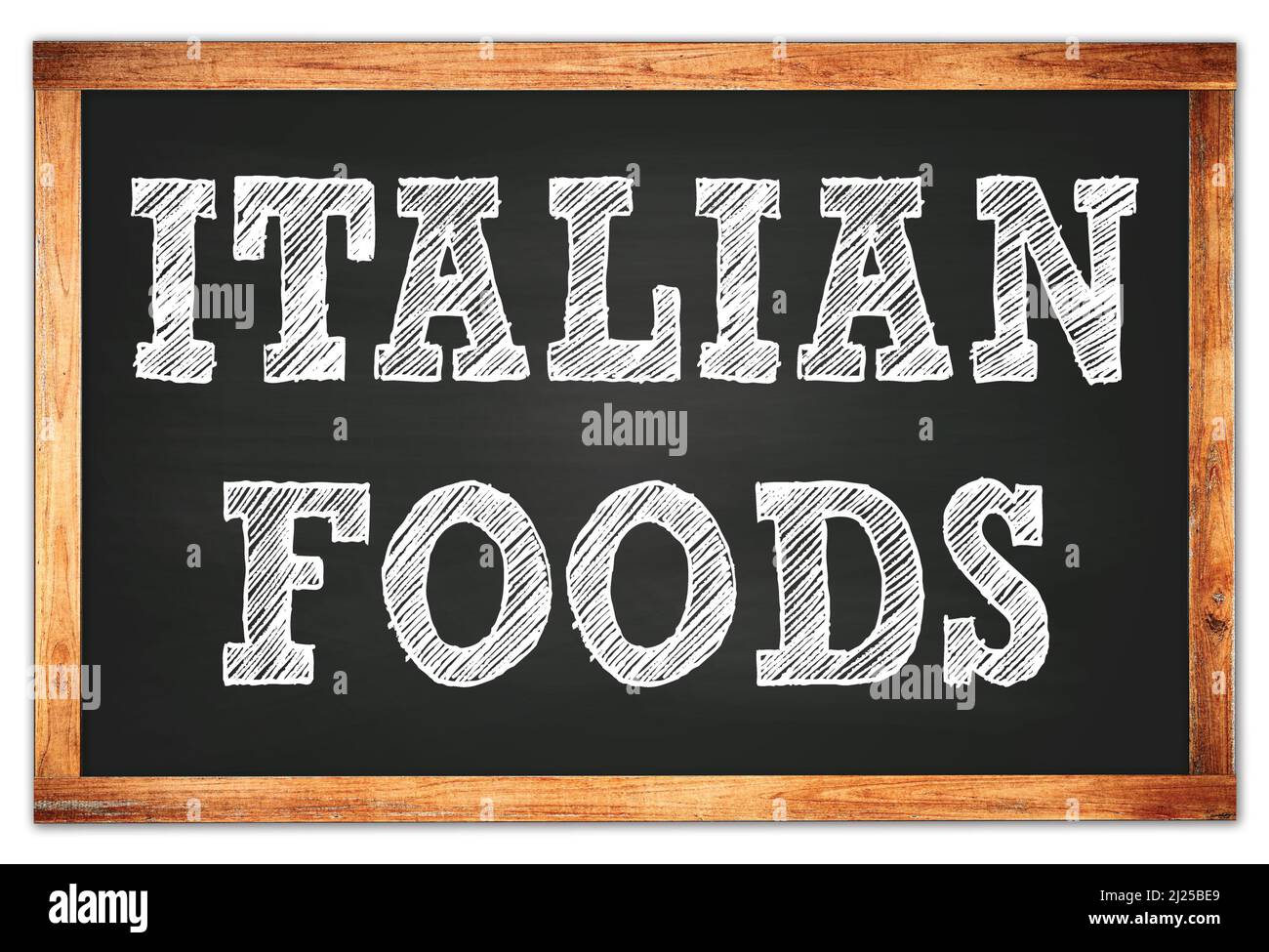 ITALIAN FOODS written on black wooden frame school blackboard Stock ...