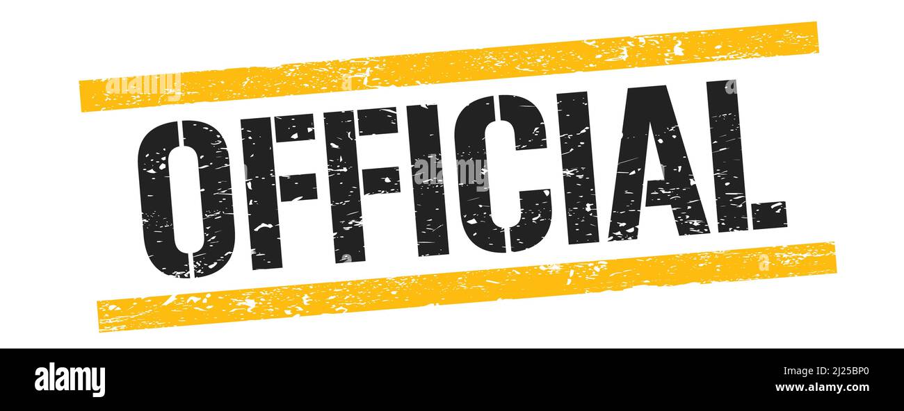 OFFICIAL text on black yellow grungy lines stamp sign Stock Photo - Alamy