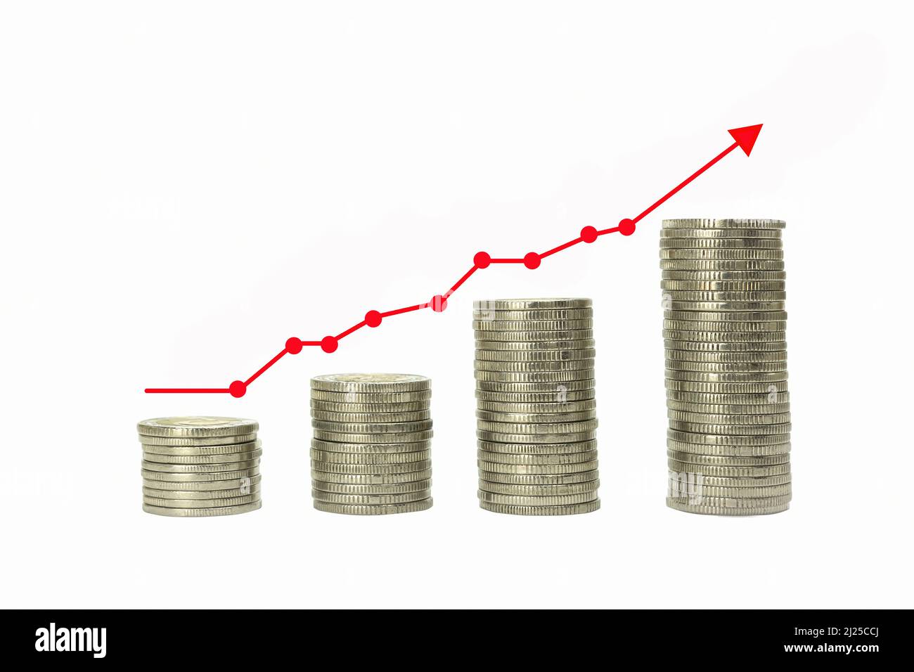 Coins stacked in piles and financial chart. Future income. Stack of ...