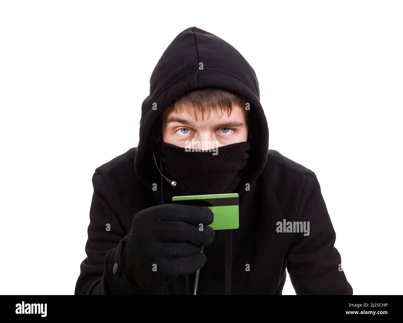 Hacker hold a Bank Card Isolated on the White Background Stock Photo ...