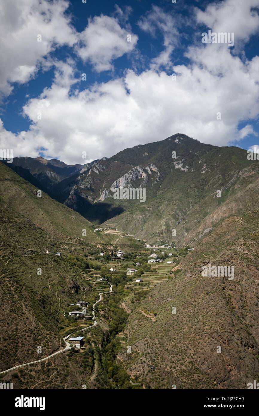 Tibetan village Between two mountains landscape Stock Photo - Alamy