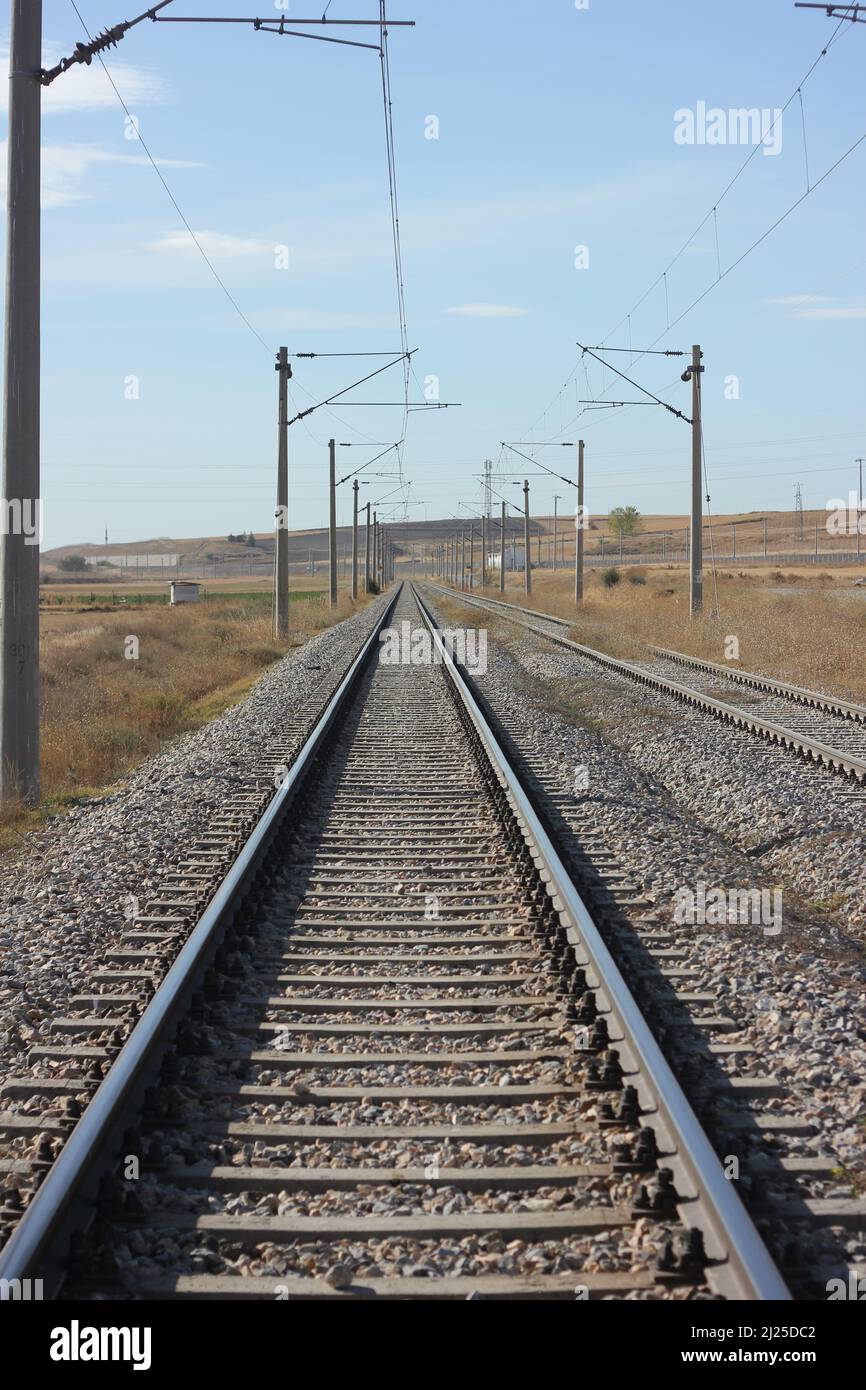 Inside of vintage railroad tracks, steel railway for trains, railroad ...