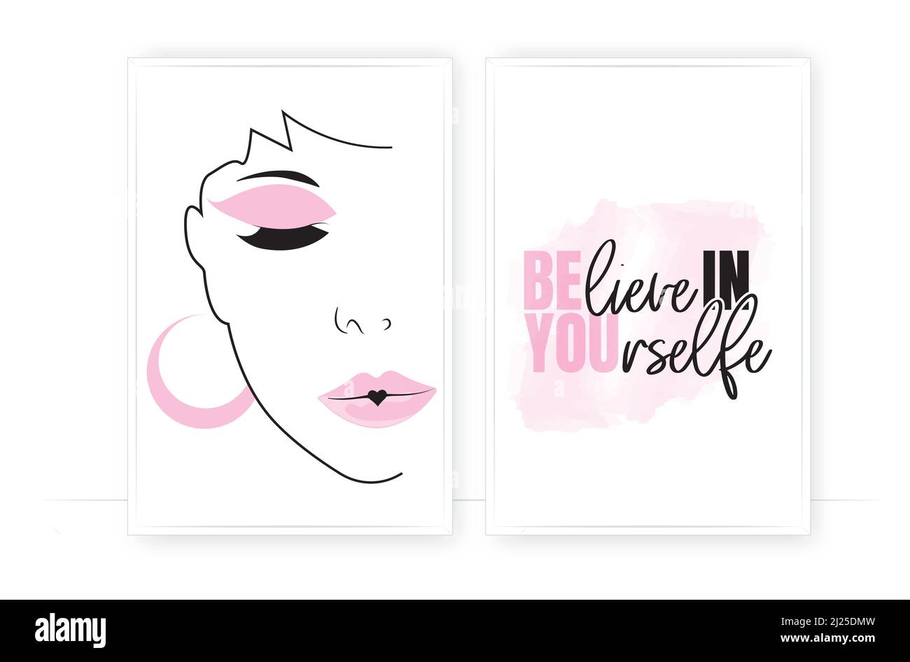 Believe in yourself, vector. Modern makeup artist poster design in two ...
