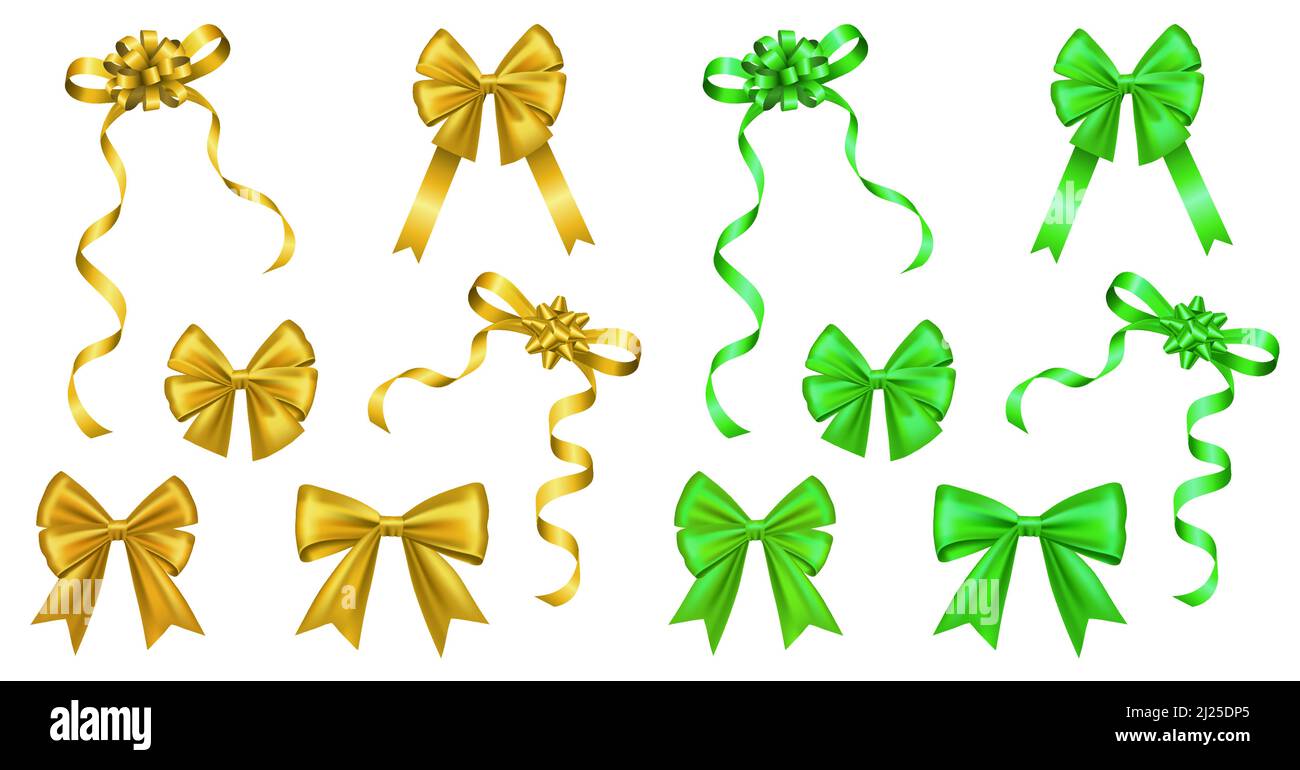 Ribbon Various Design Set in Gold And Green Color Stock Vector Image ...