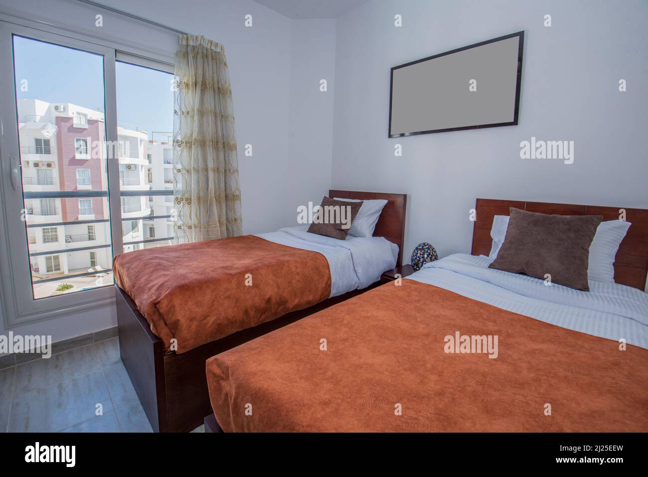 Interior design decor furnishing of luxury show home bedroom showing ...