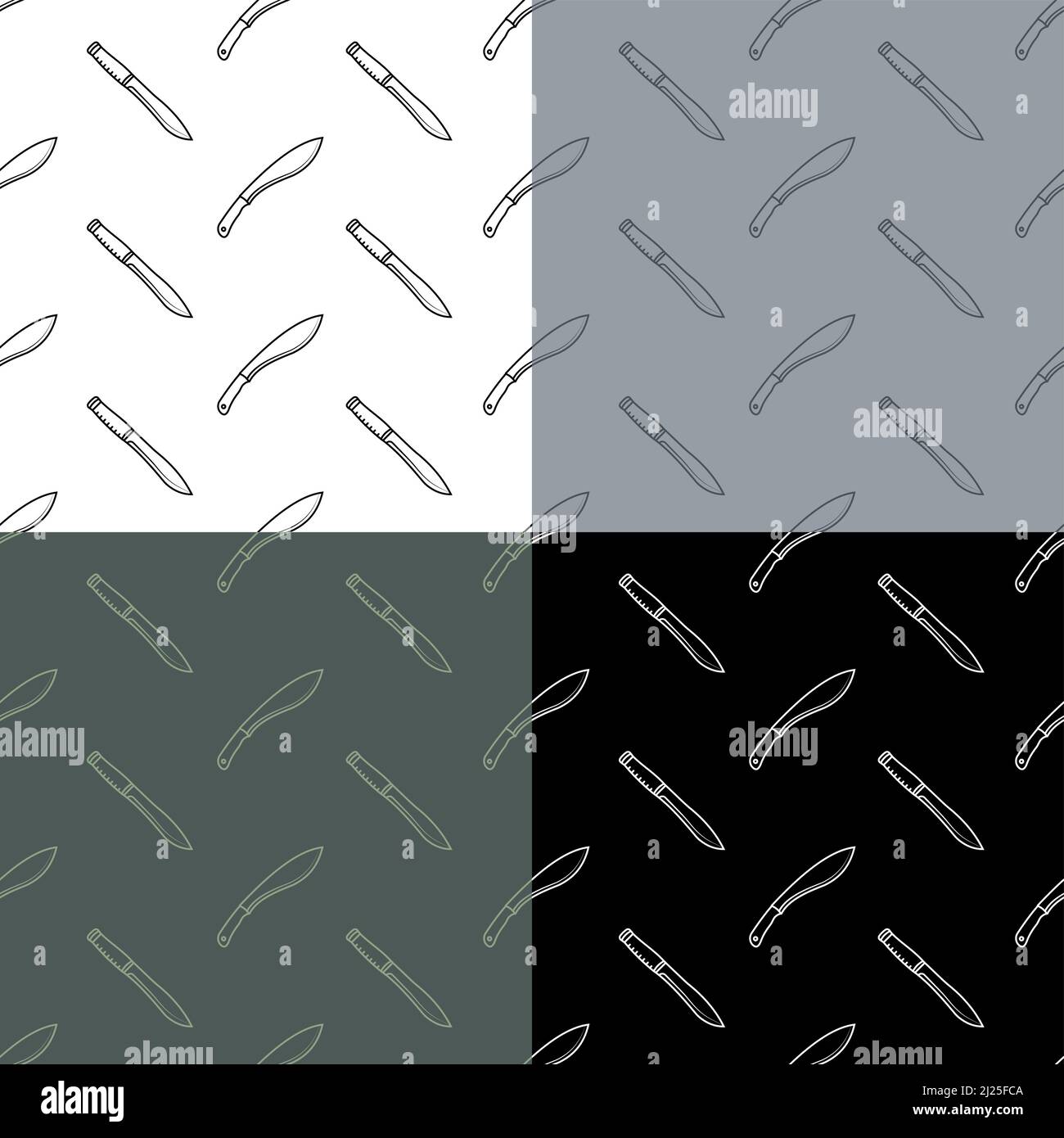set of seamless patterns with Hunter knives. Weapons of soldier and ...