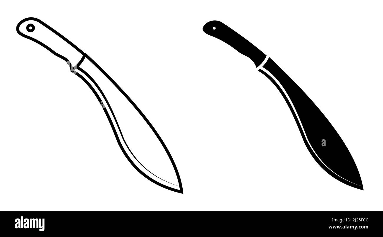 Linear icon, sharp knife machete. Melee weapon of hunter in jungle ...