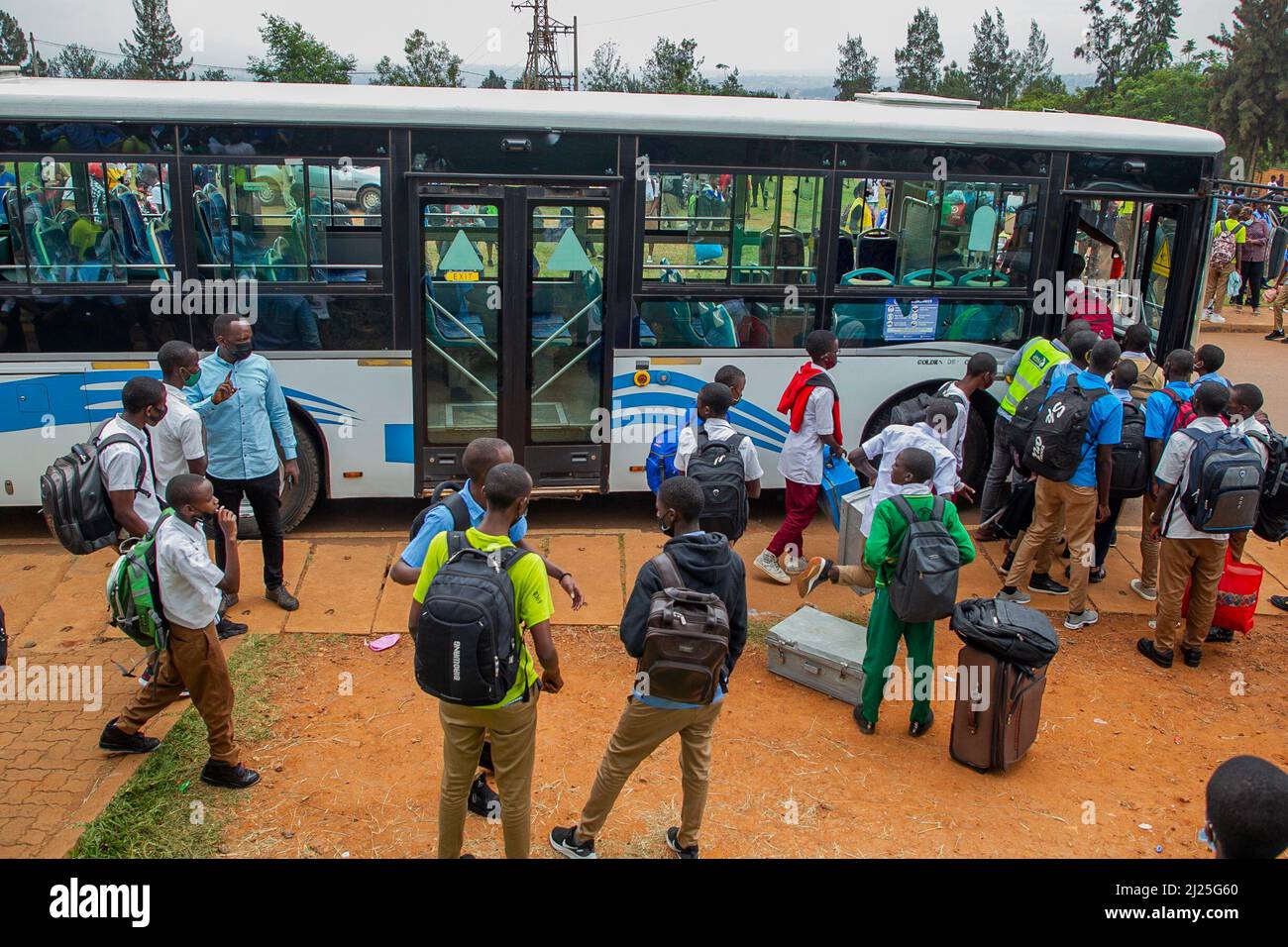 Rwanda, Rwanda. 29th Mar, 2022. Secondary students take a bus back to ...