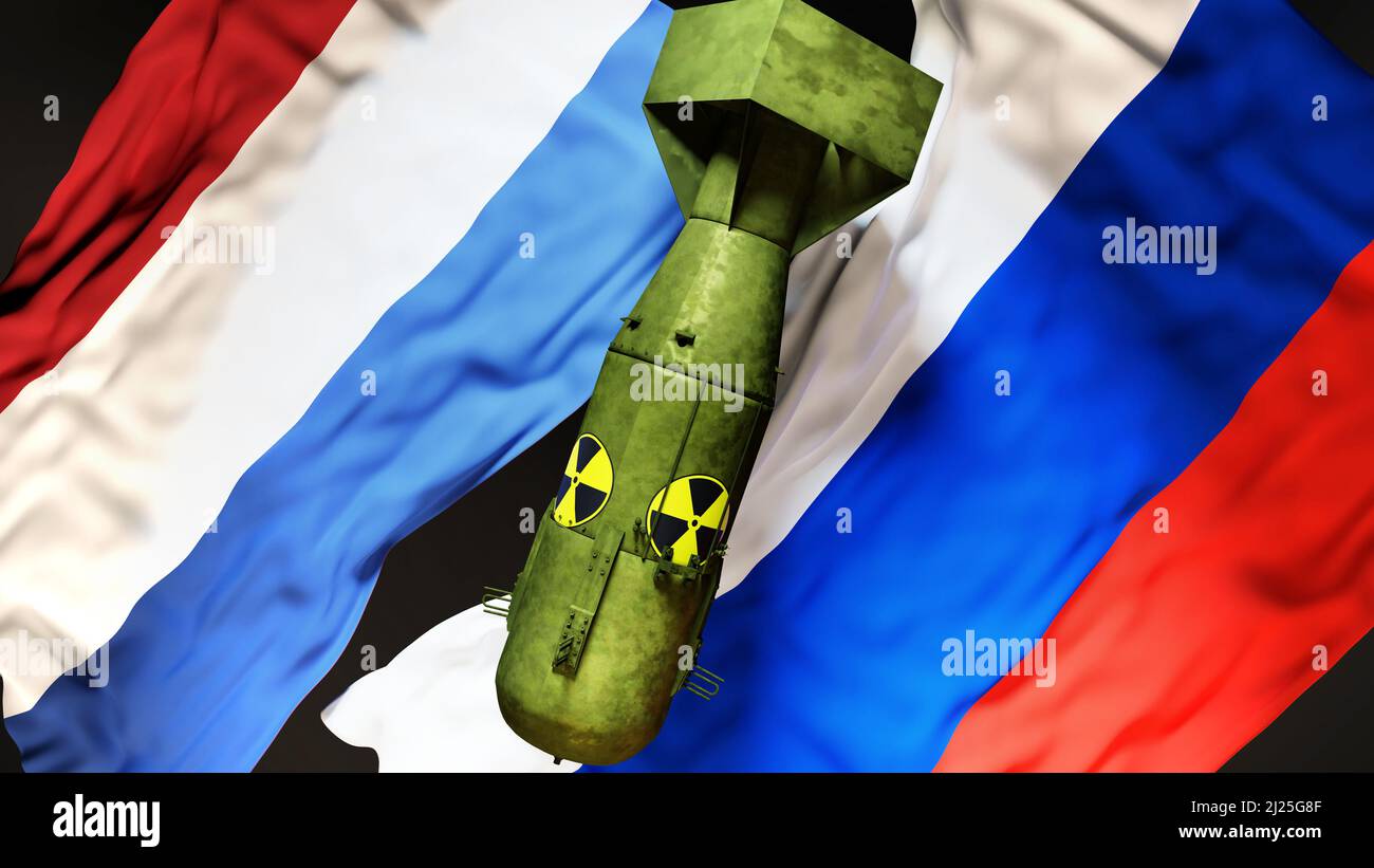 Netherlands and Russia nuclear war, conflict and crisis. National flags ...