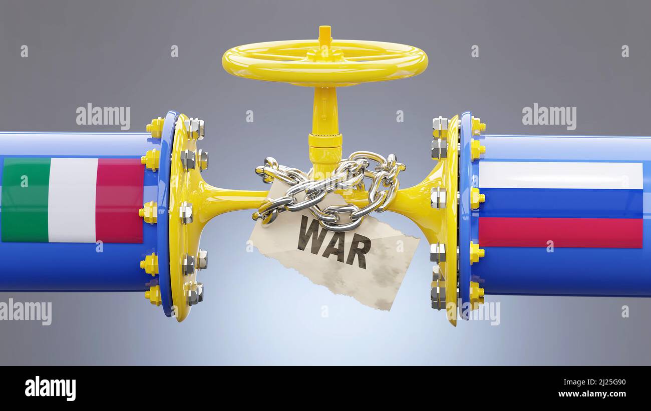 Italy and Russia oil and gas sanctions, stand-off and war. Squeezed gas ...