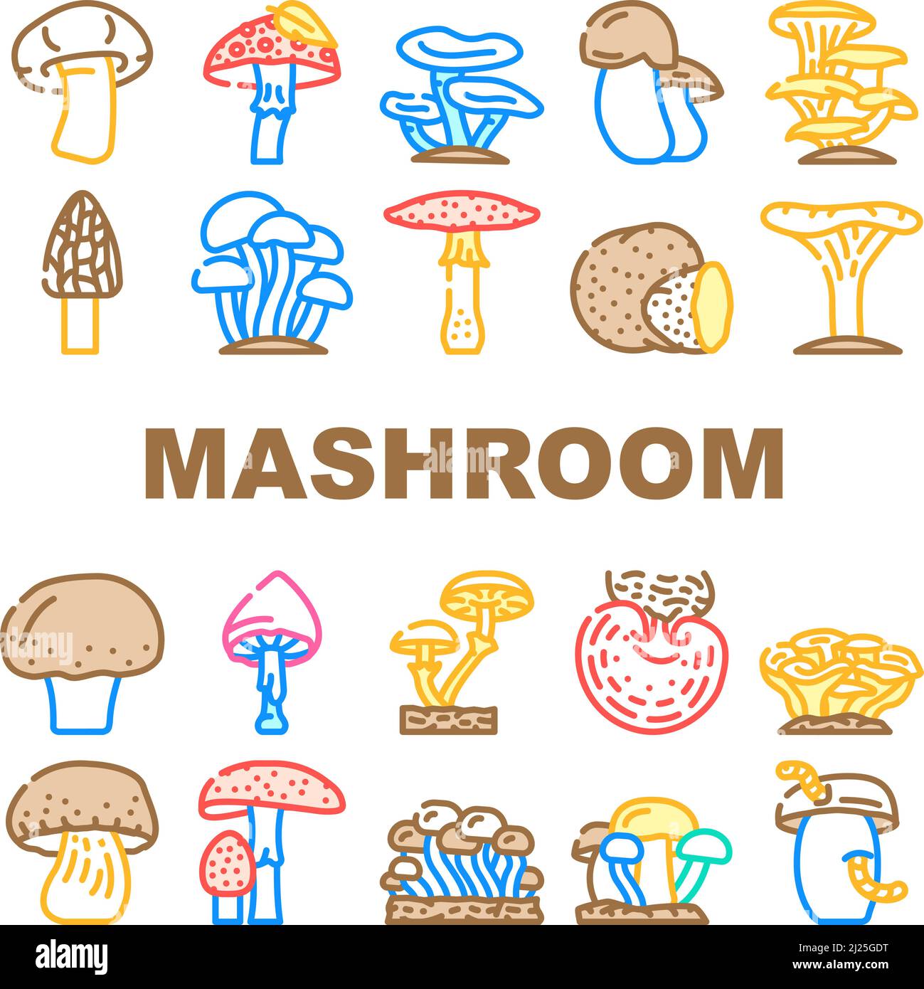 Mushroom Vegetable And Fungus Icons Set Vector Stock Vector Image & Art ...