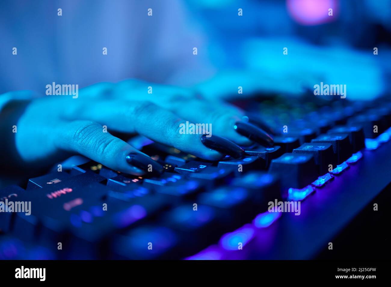 RGB gaming keyboard. Bright colorful keyboard, soft focus. Mechanical ...