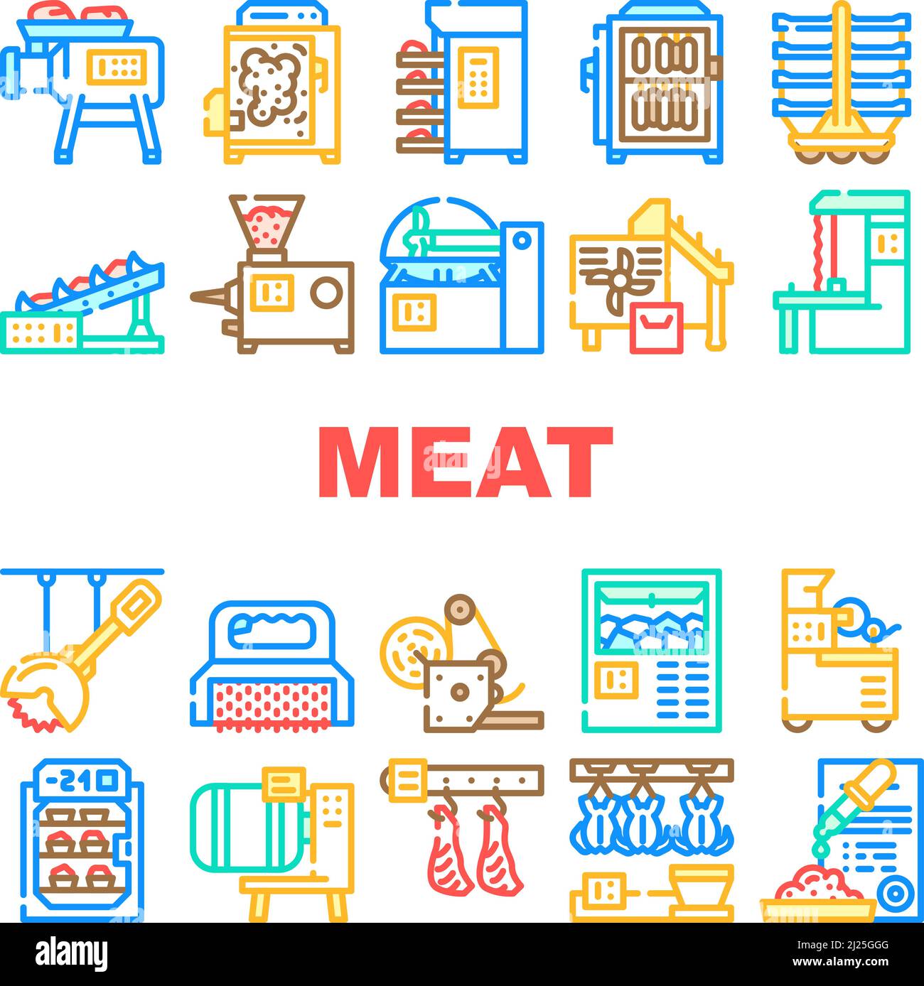 Meat Factory Production Equipment Icons Set Vector Stock Vector Image ...