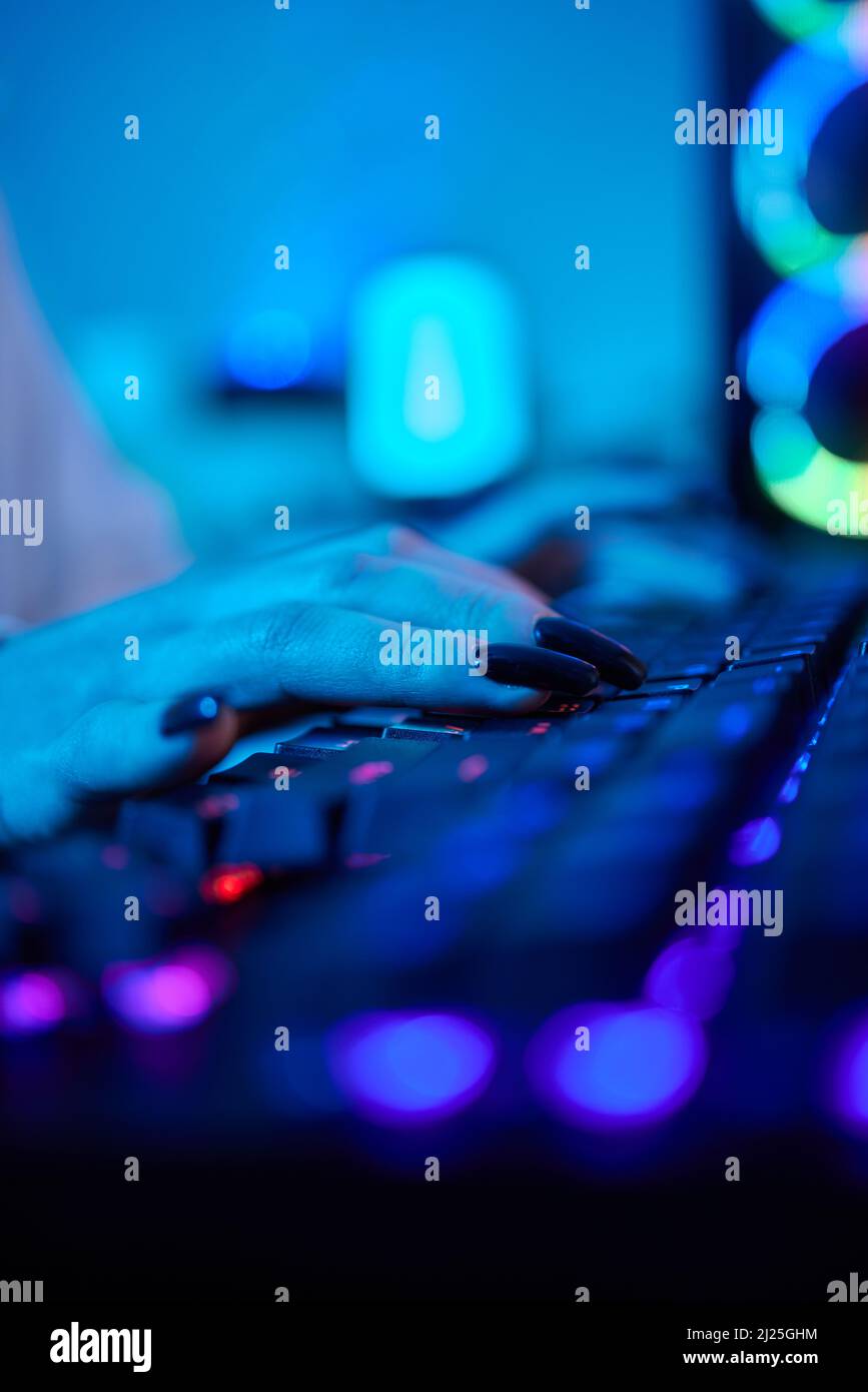 RGB gaming keyboard. Bright colorful keyboard, soft focus. Mechanical ...