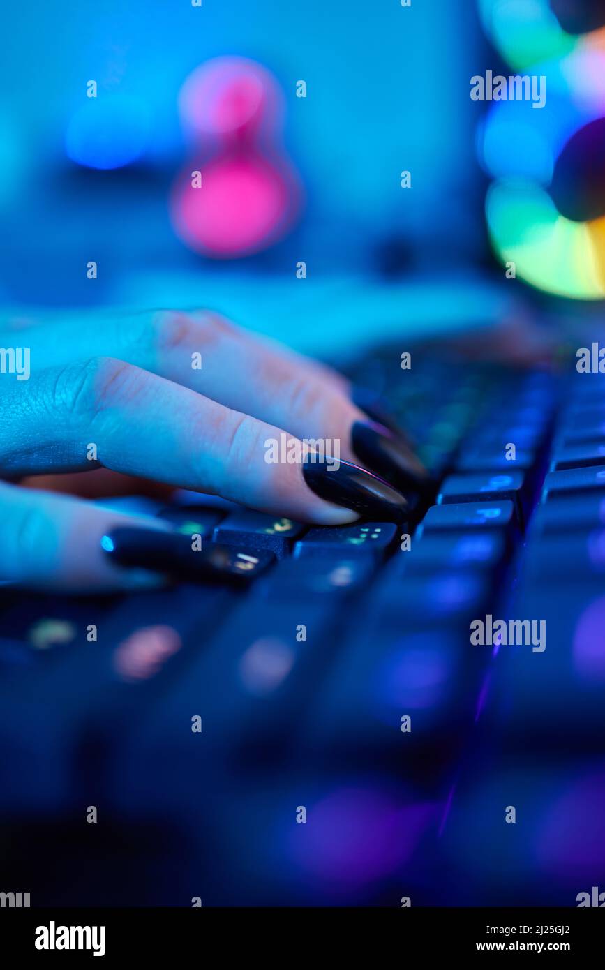 RGB gaming keyboard. Bright colorful keyboard, soft focus. Mechanical ...