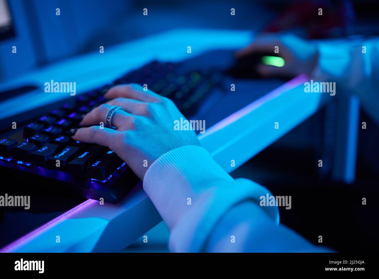 RGB gaming keyboard. Bright colorful keyboard, soft focus. Mechanical ...