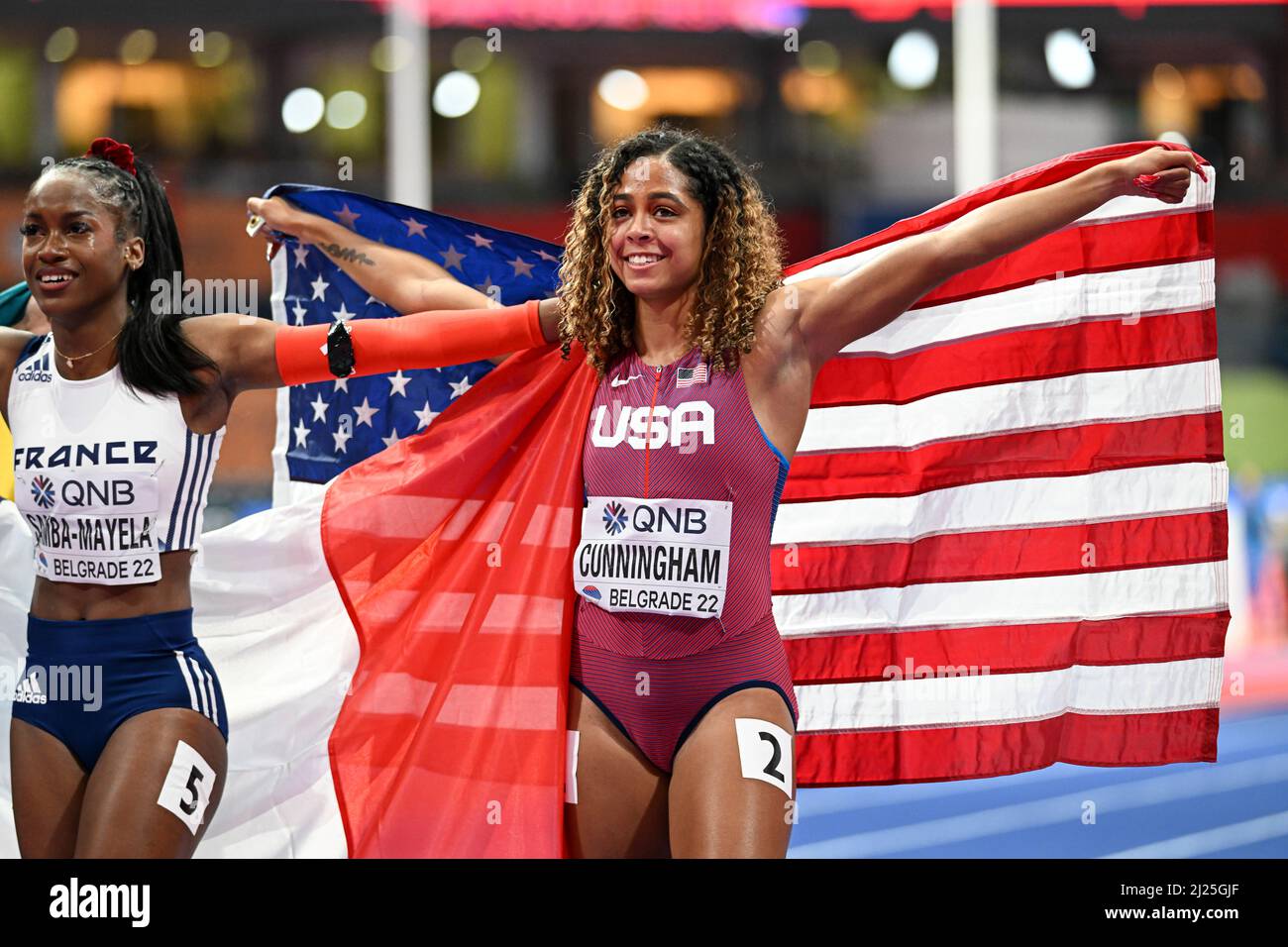 Gabriele Cunningham the EEUU flag at the Belgrade 2022 Indoor World ...