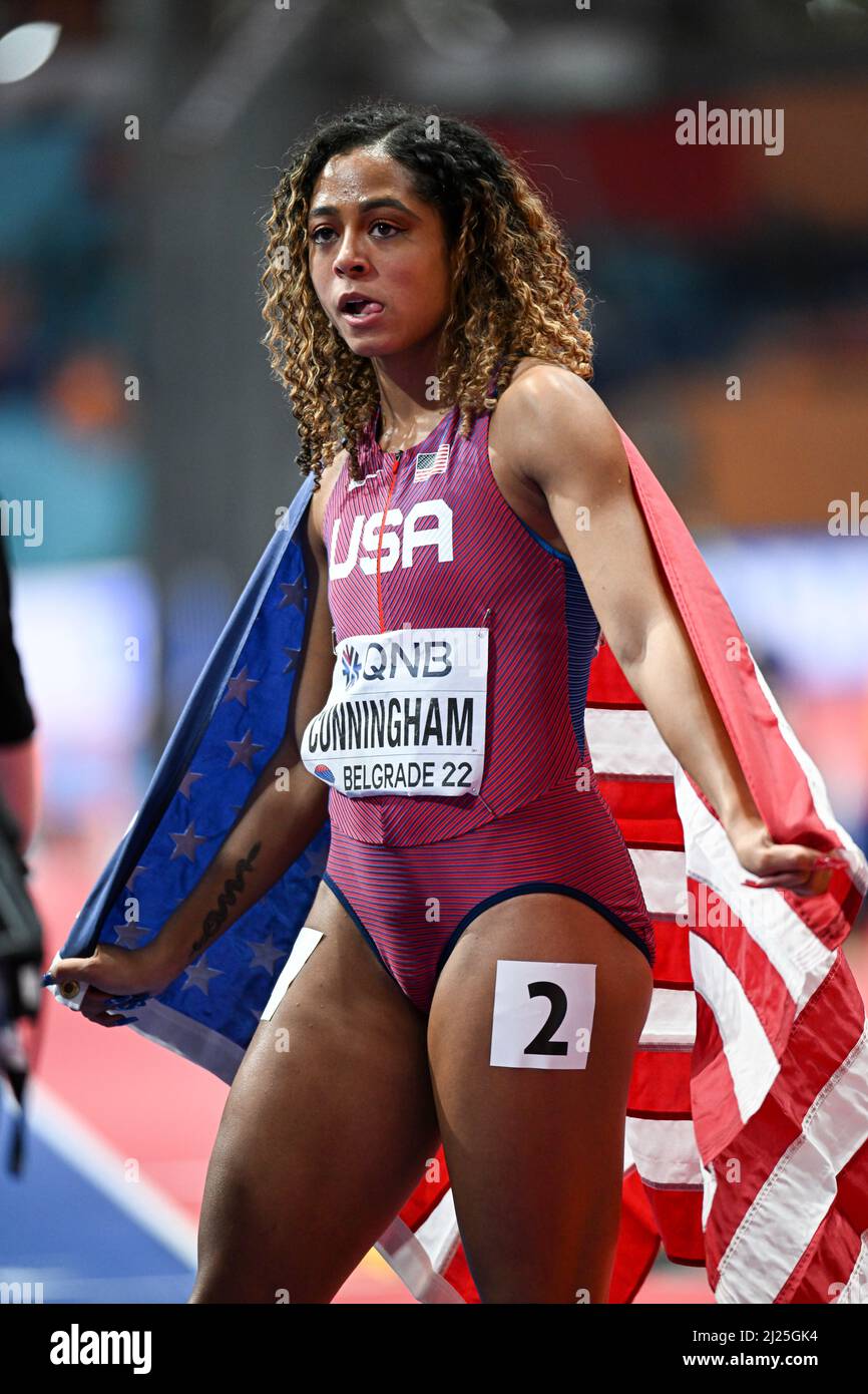Gabriele Cunningham the EEUU flag at the Belgrade 2022 Indoor World ...