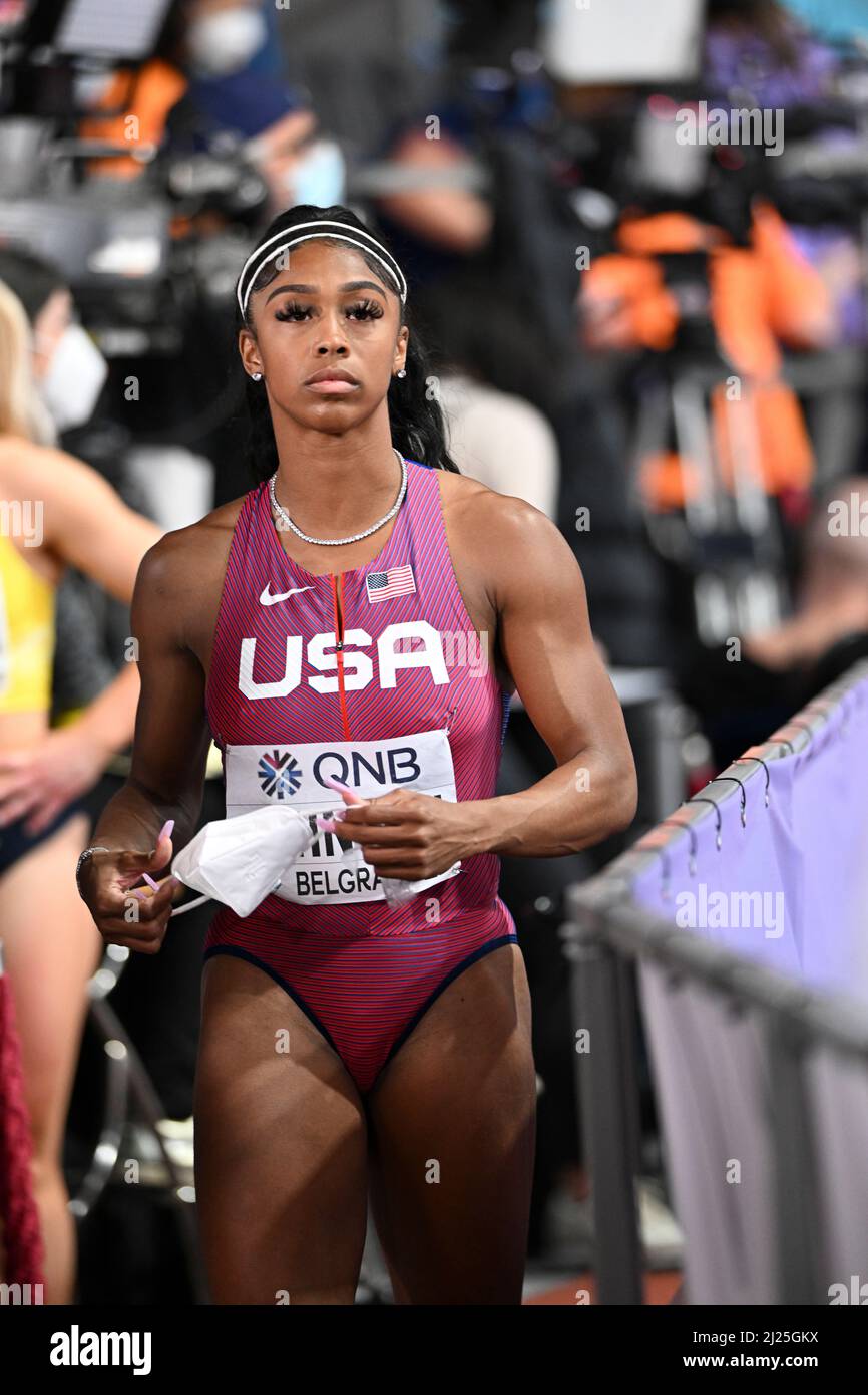 Alaysha Johnson participating in the Belgrade 2022 World Indoor ...