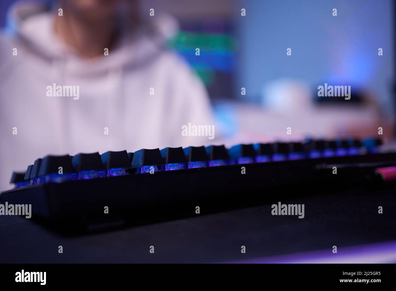 RGB gaming keyboard. Bright colorful keyboard, soft focus. Mechanical ...