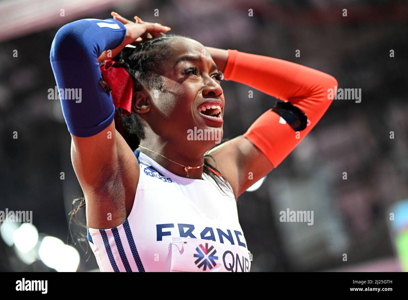 Cyrena Samba-Mayela with the France flag at the Belgrade 2022 Indoor ...