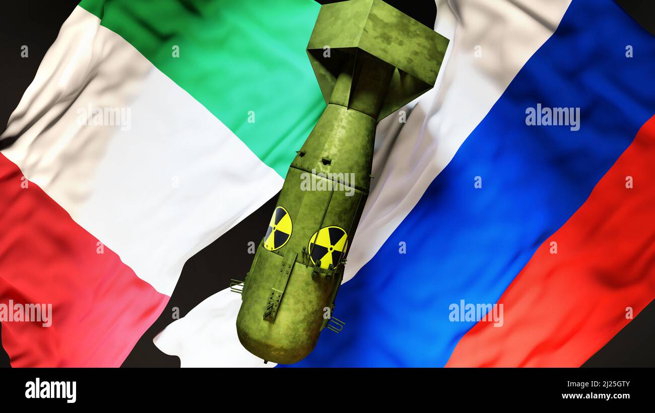 Italy and Russia nuclear war, conflict and crisis. National flags and ...