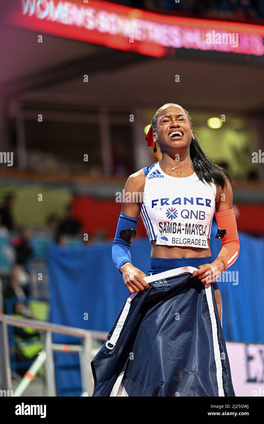 Cyrena Samba-Mayela with the France flag at the Belgrade 2022 Indoor ...