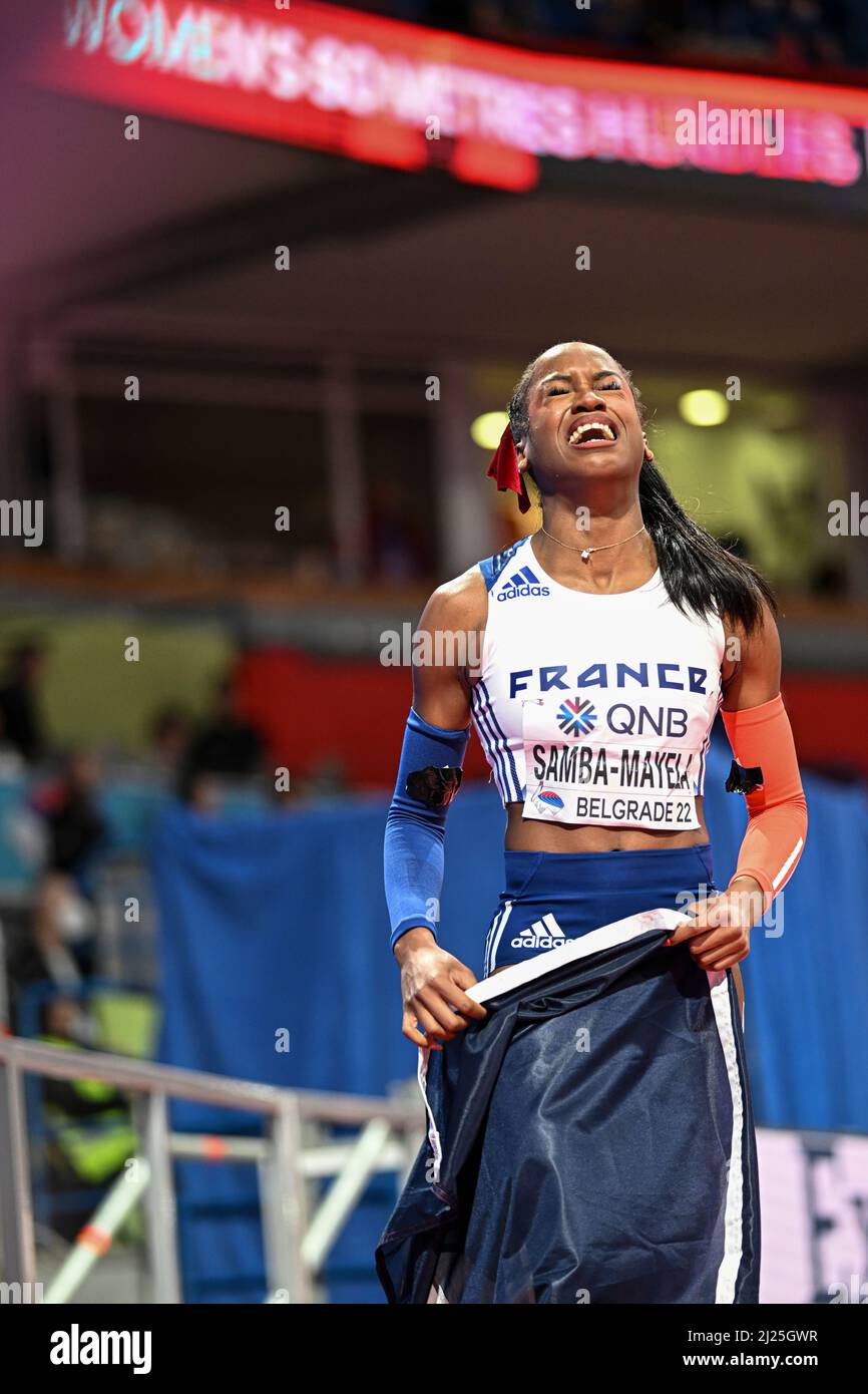 Cyrena Samba-Mayela with the France flag at the Belgrade 2022 Indoor ...