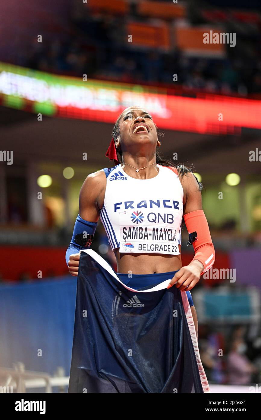Cyrena Samba-Mayela with the France flag at the Belgrade 2022 Indoor ...