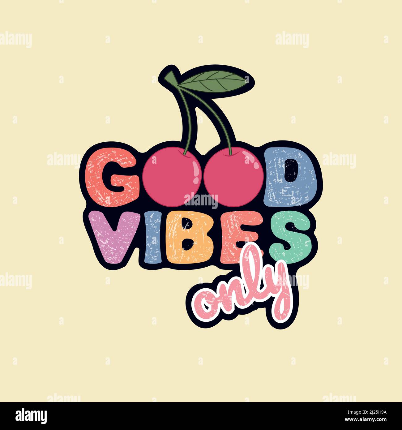Hand drawing cherry and lettering Good Vibes Only Stock Vector Image ...