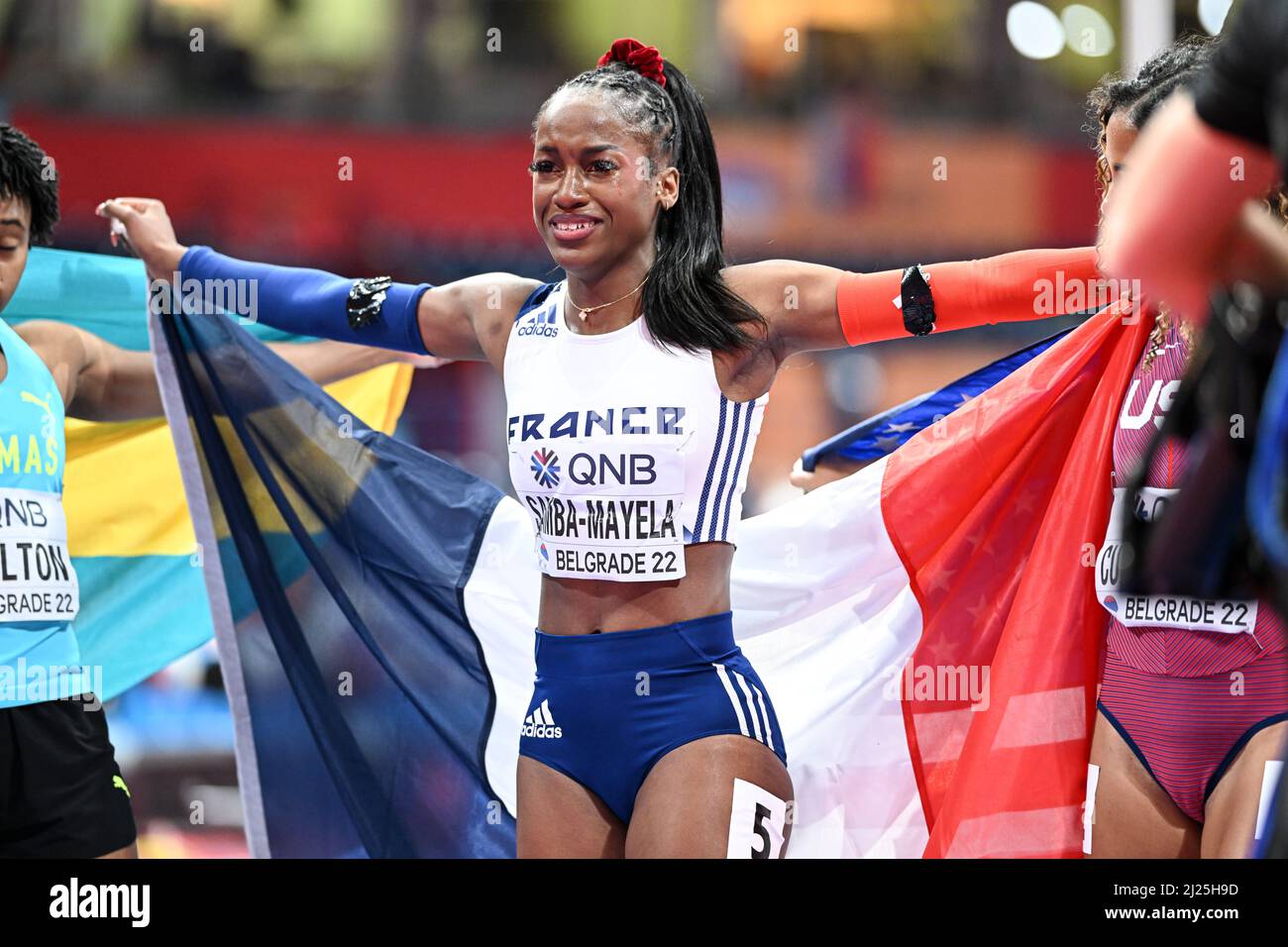 Cyrena Samba-Mayela with the France flag at the Belgrade 2022 Indoor ...