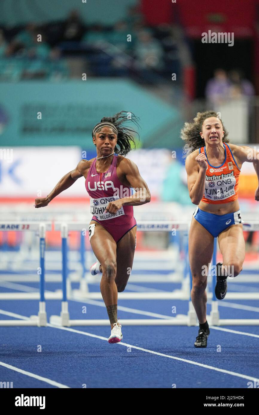 Alaysha Johnson participating in the Belgrade 2022 World Indoor ...