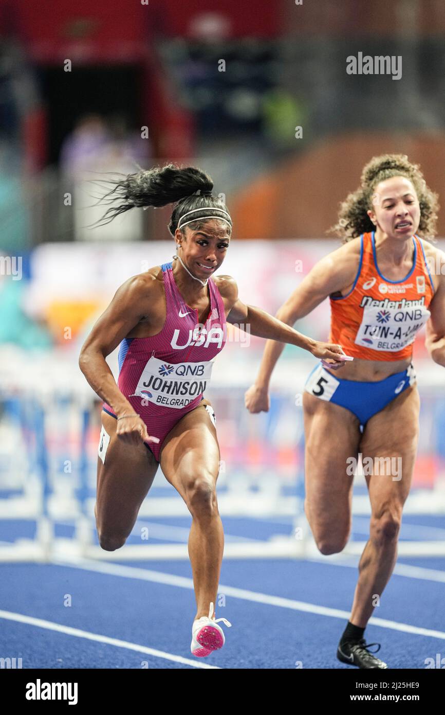 Alaysha Johnson participating in the Belgrade 2022 World Indoor ...