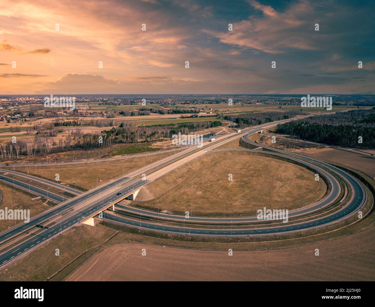 Highway, intersection shown from above, Poland Stock Photo - Alamy
