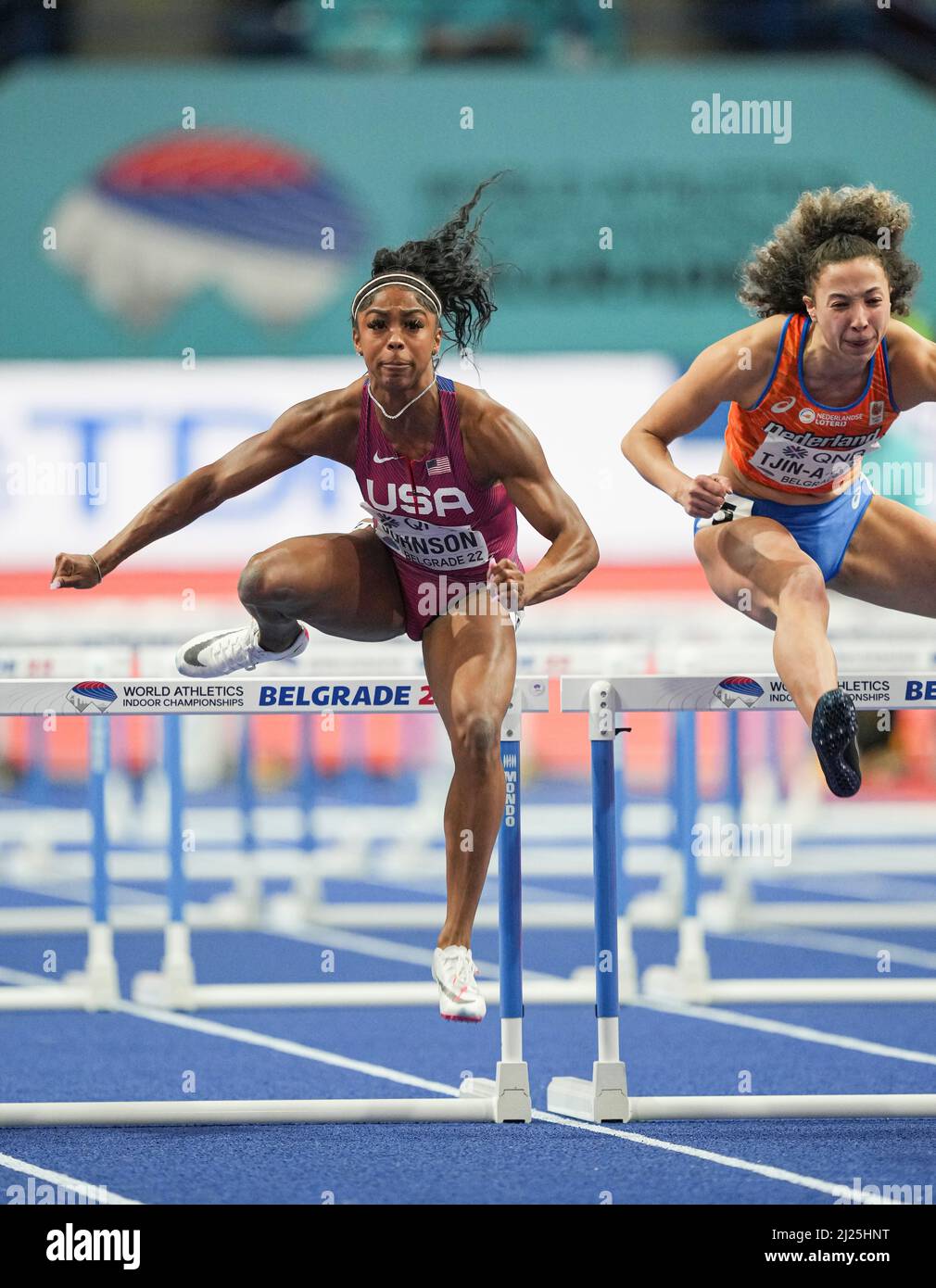 Alaysha Johnson participating in the Belgrade 2022 World Indoor ...