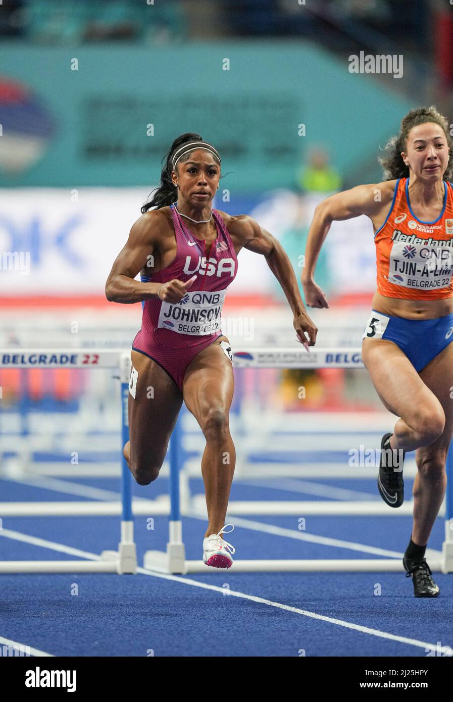 Alaysha Johnson participating in the Belgrade 2022 World Indoor ...