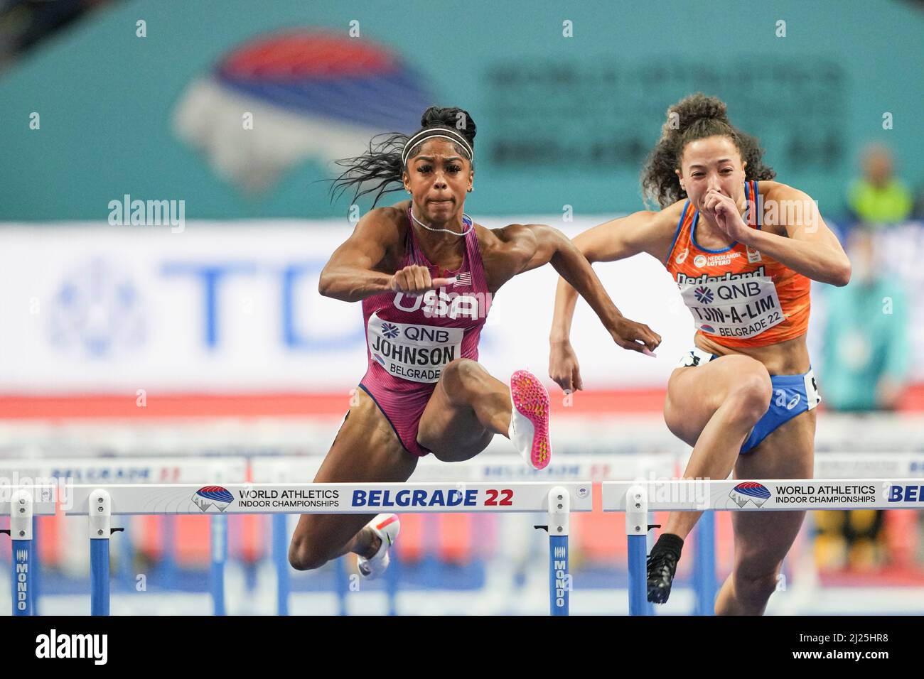 Alaysha Johnson participating in the Belgrade 2022 World Indoor ...