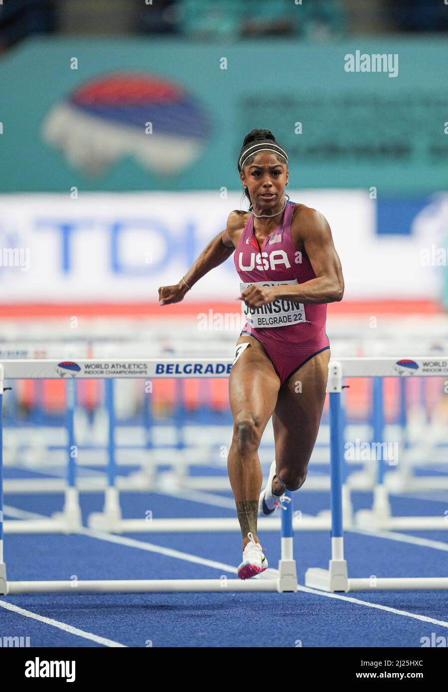 Alaysha Johnson participating in the Belgrade 2022 World Indoor ...